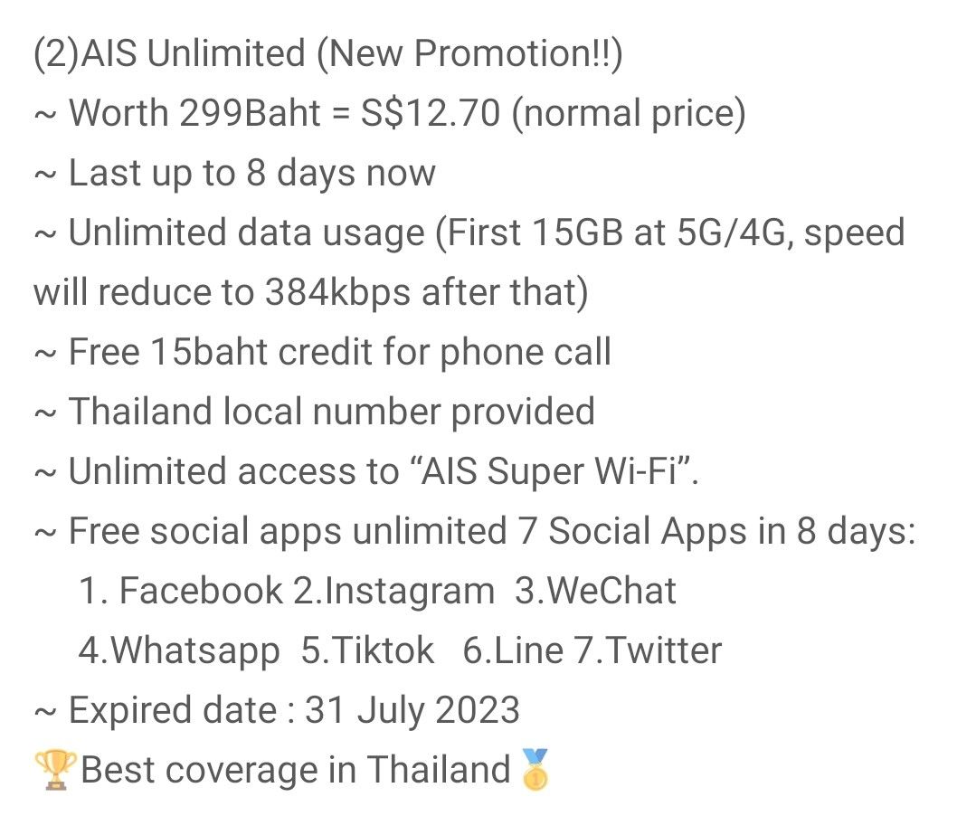 2 for $15. Thailand AIS 8 Days 15gb Sim card, Mobile Phones & Gadgets, Mobile & Gadget ...