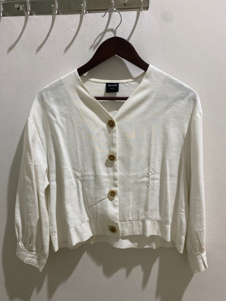 This Is April Cardigan Outer Putih Korea Korean Linen White Crop ...