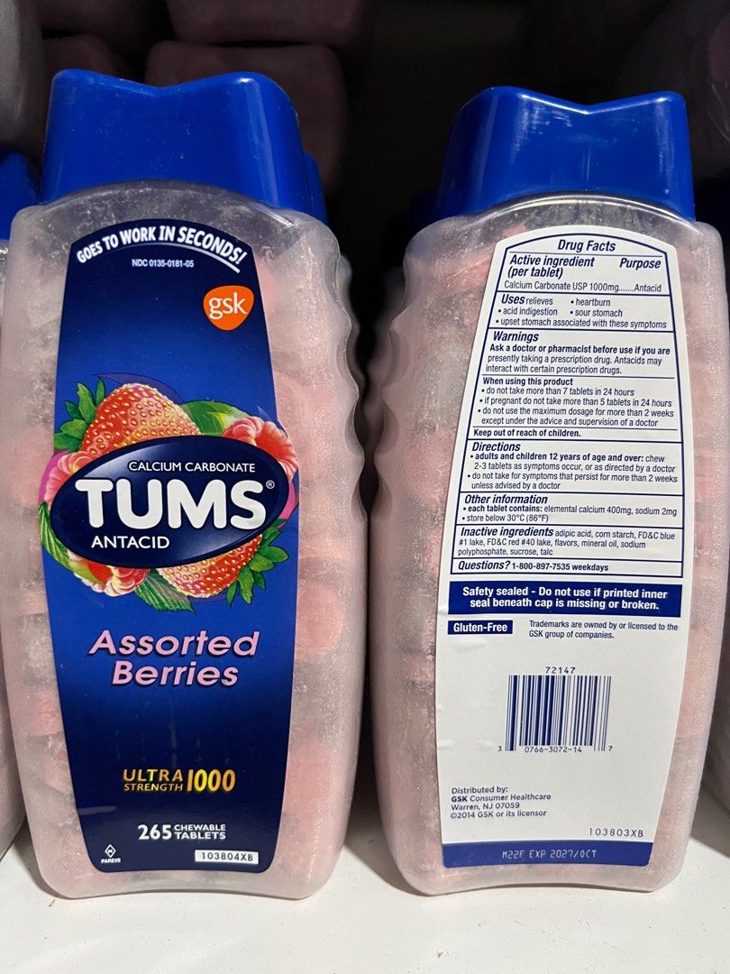 TUMS Ultra Strength Antacid Chewable Tablets for Heartburn Relief ...