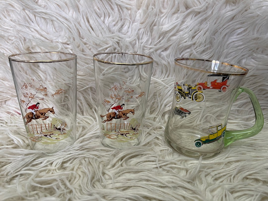 Vintage hunting glass & 1950s vintage car mug, Furniture & Home Living ...