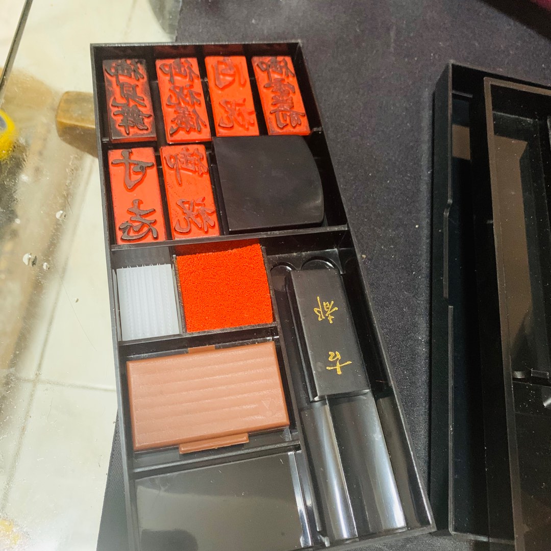 Vintage Japanese Calligraphy Penmanship Set in Box Brushes Ink Stamp ...