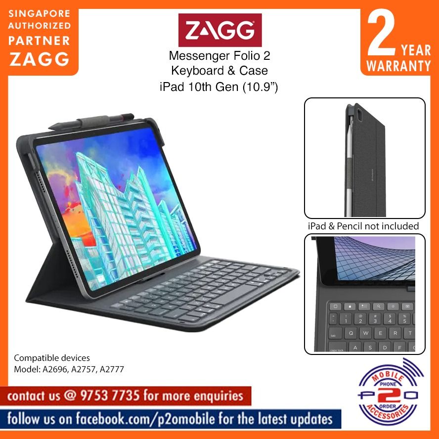 ZAGG Messenger Folio 2 Keyboard & Case for iPad 10th Gen (10.9 ...