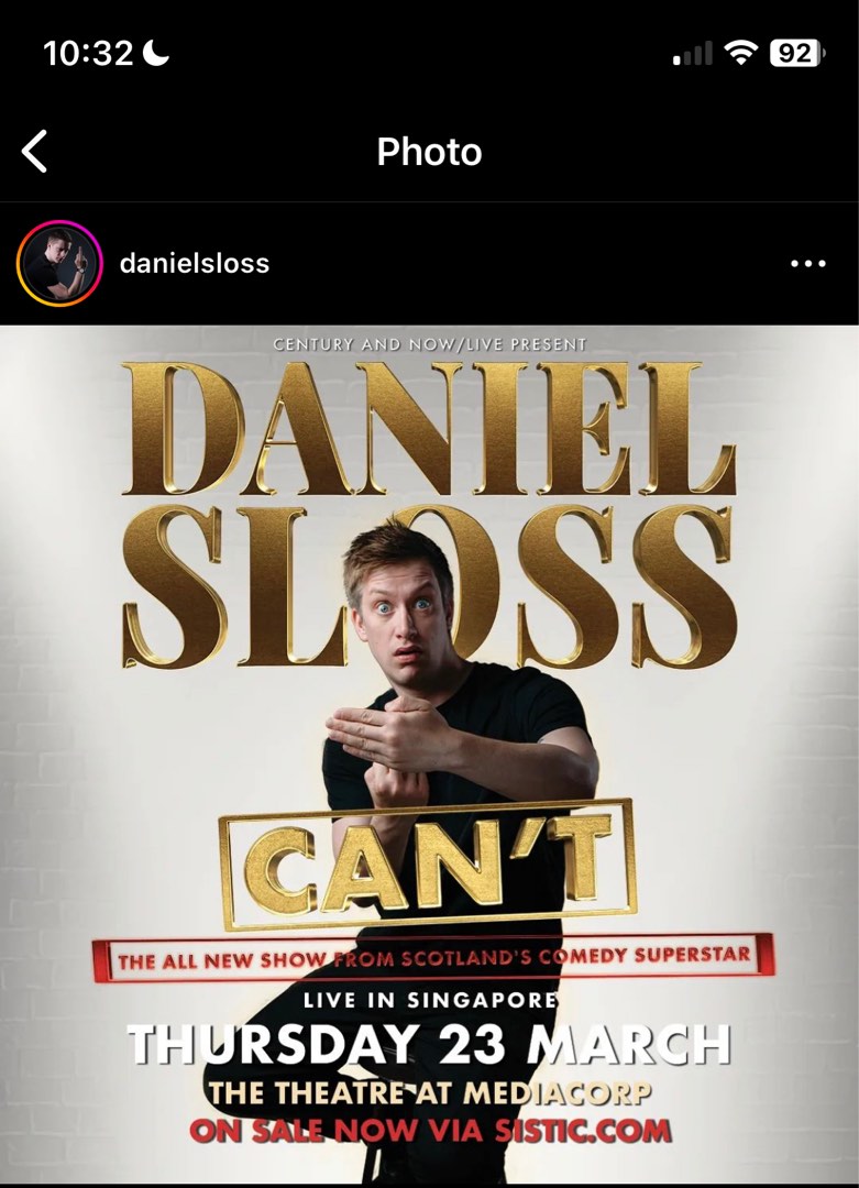 1 Cat 3 ticket for Daniel Sloss in Singapore 23/3, Tickets & Vouchers ...