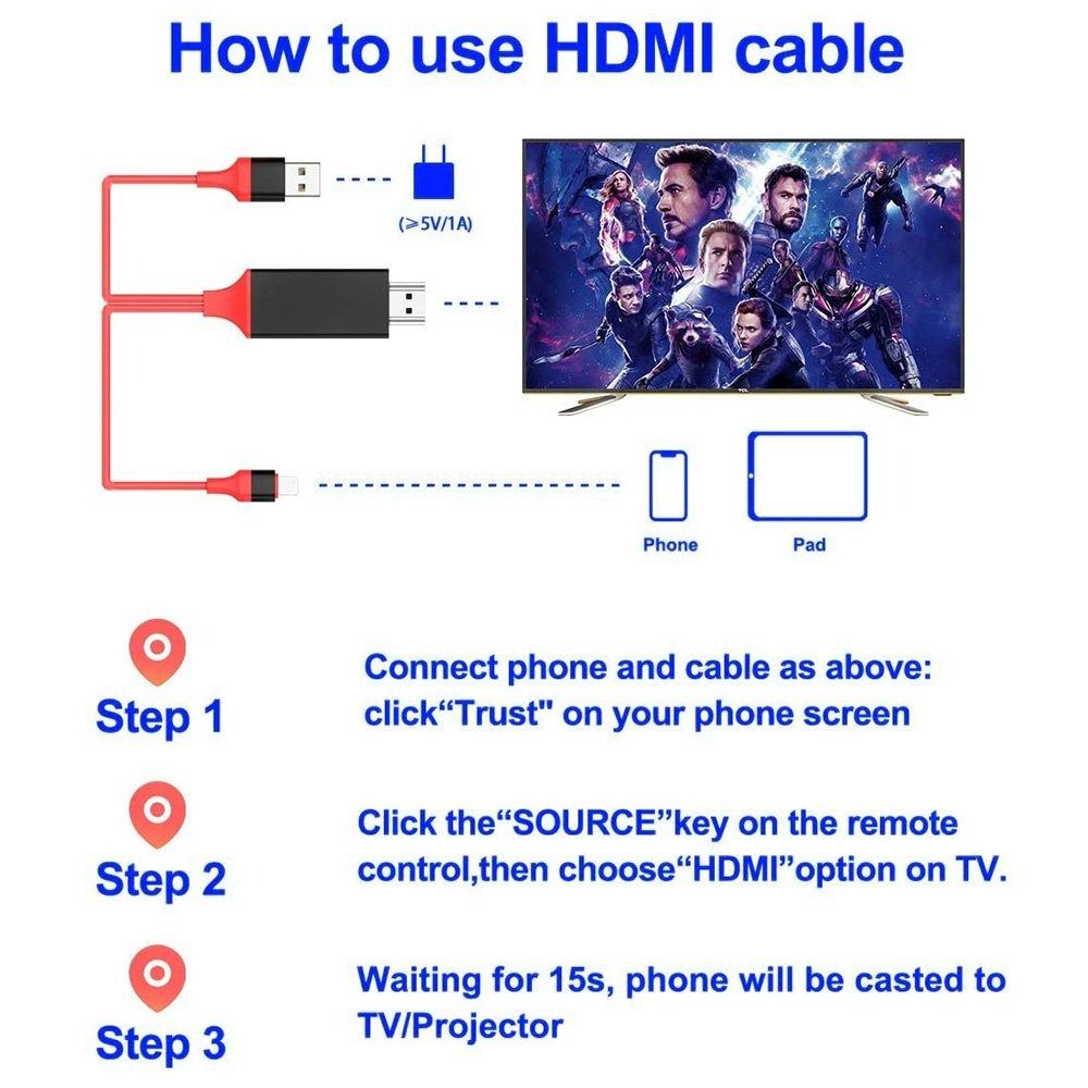 2203) HDMI CABLE FOR PHONE PAD - COMPATIABLE WITH PHONE TO TV HDMI ...