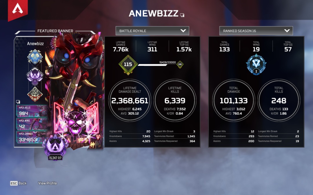 Apex Legends S16 S15 Masters (with S15 Masters Badge) account with 3 ...