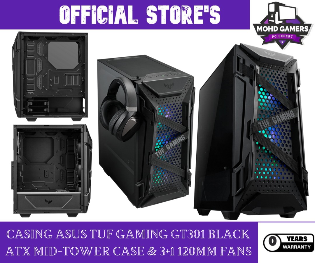 CASING ASUS TUF GAMING GT301 BLACK ATX MID-TOWER CASE & 3+1 120MM FANS ...