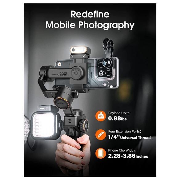 Hohem iSteady M6 Kit 3-axis Smartphone Gimbal with Magnetic Fill Light ...