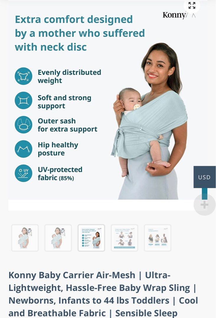 Konny Baby Carrier Mesh in Charcoal Grey, Babies & Kids, Going Out, Carriers & Slings on Carousell