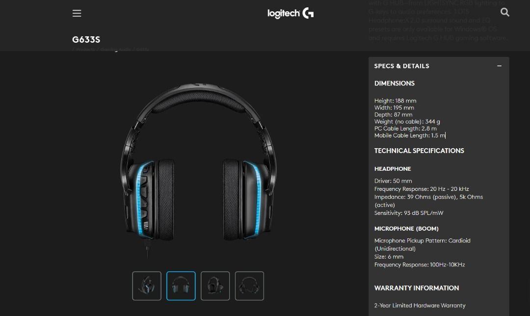 Logitech G633s Wired Lightsync Gaming Headset, Audio, Headphones ...