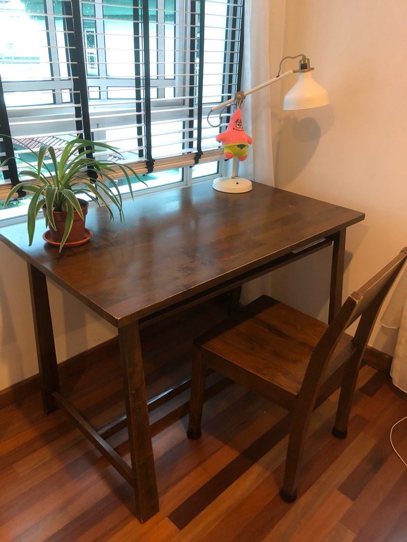 Lovely dark wood study table and chair set, Furniture & Home Living ...