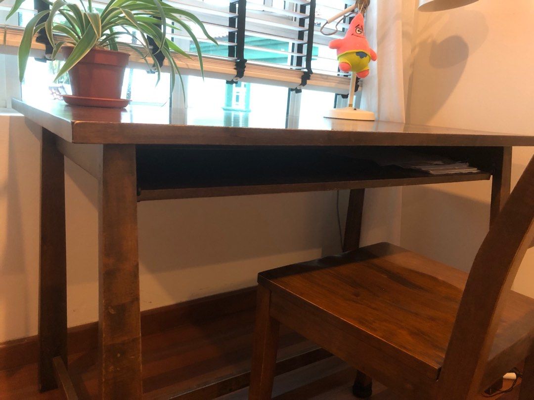 Lovely dark wood study table and chair set, Furniture & Home Living ...