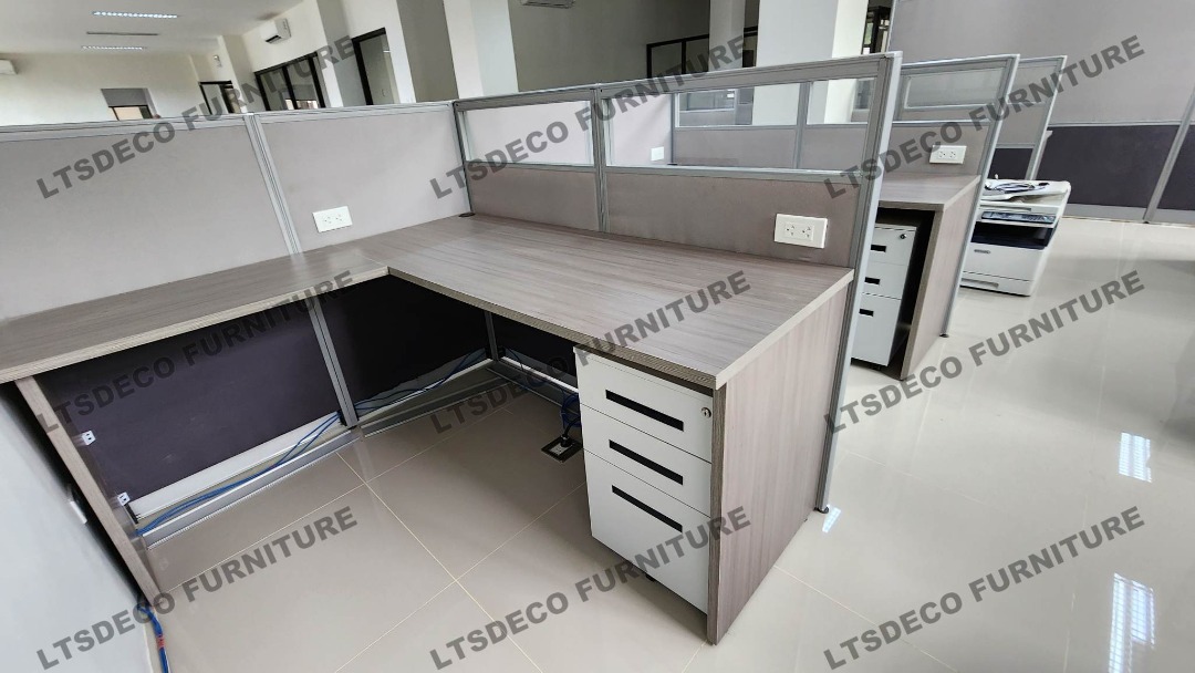 L-SHAPE WORKSTATION WITH MOBILE PEDESTAL DRAWER OFFICE PARTITION ...