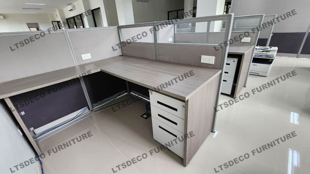 L-SHAPE WORKSTATION WITH MOBILE PEDESTAL DRAWER OFFICE PARTITION ...