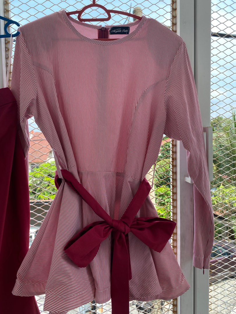 BAJU RAYA RIBBON MAROON MELATI PUTIH, Women's Fashion, Muslimah Fashion ...