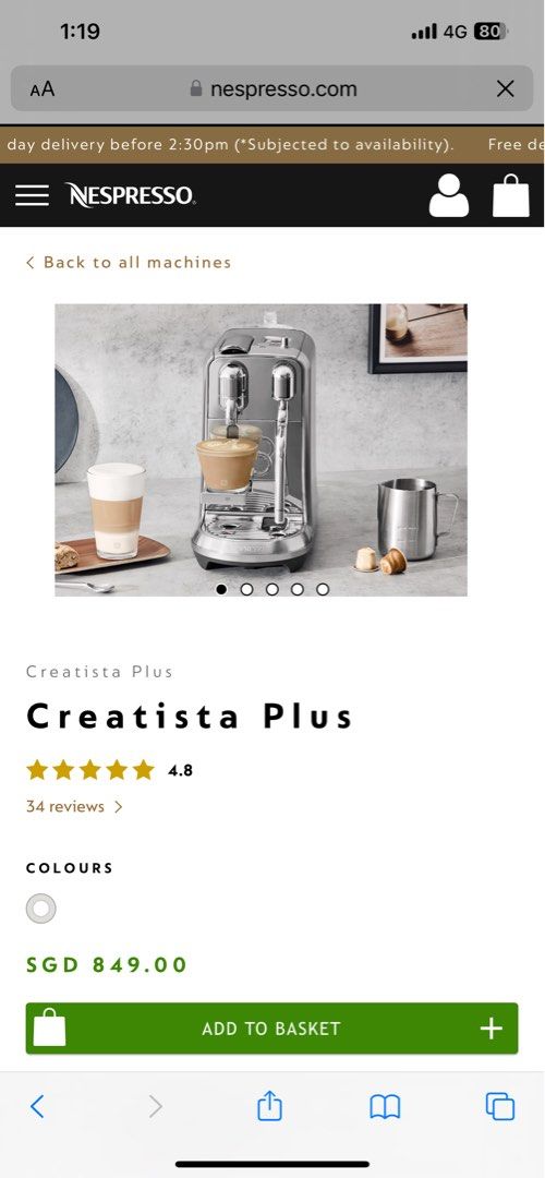 Nespresso Creatista Plus, TV & Home Appliances, Kitchen Appliances ...
