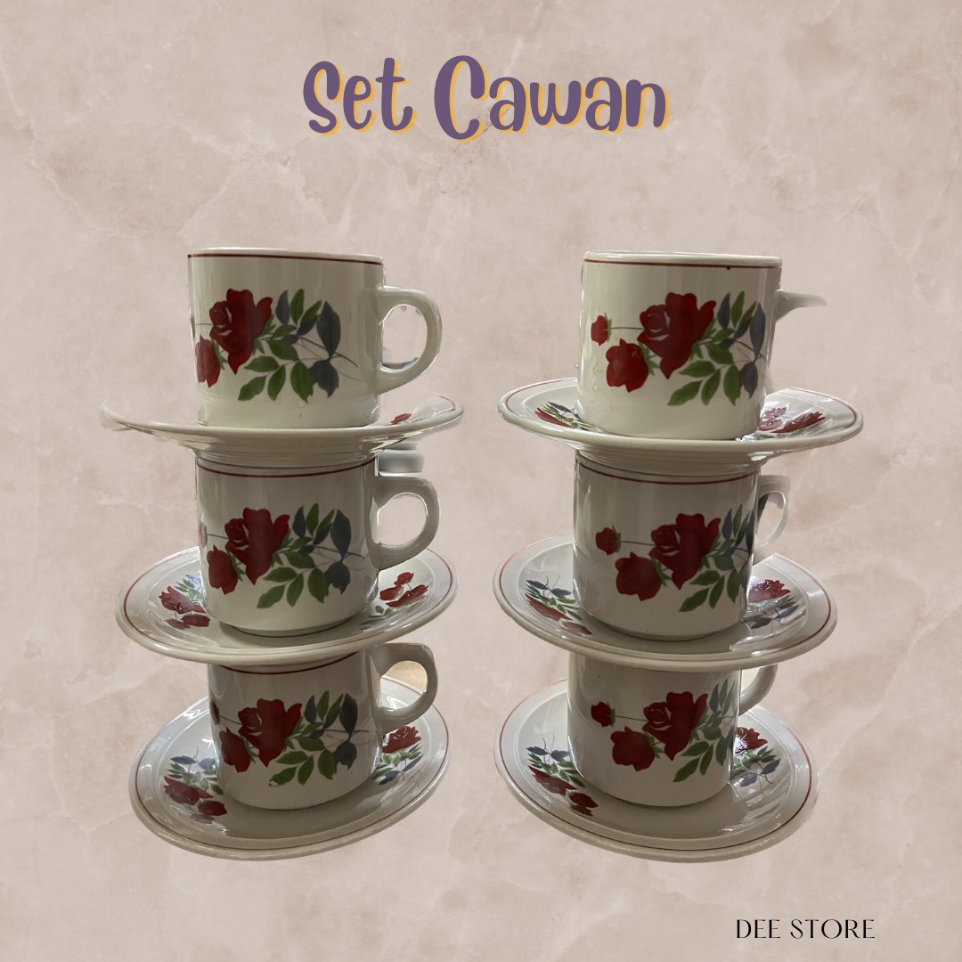 Set Cawan Tea Set, Furniture & Home Living, Kitchenware & Tableware ...