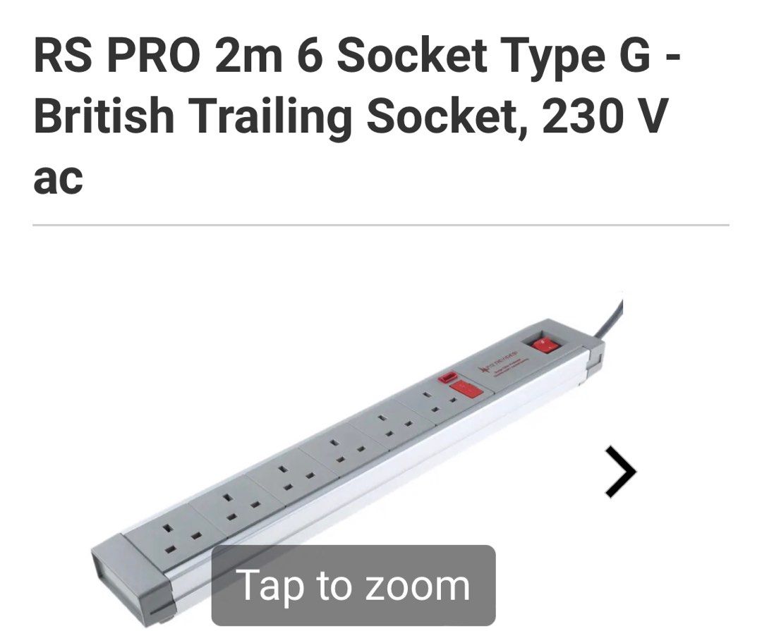 Socket 2M 6Way Type G - British Trailing Socket, 230 V ac, 家庭電器, 其他家庭電器 ...