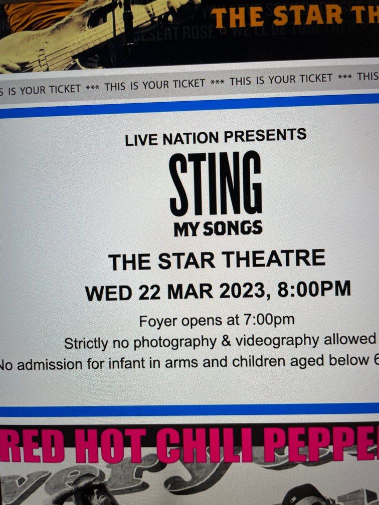 Sting concert at The Star Theater SG, Tickets & Vouchers, Event Tickets ...
