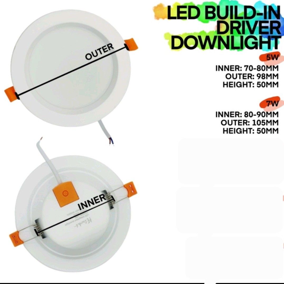 Tricolour LED Built-in Driver Downlight (5W & 7W), Furniture & Home ...