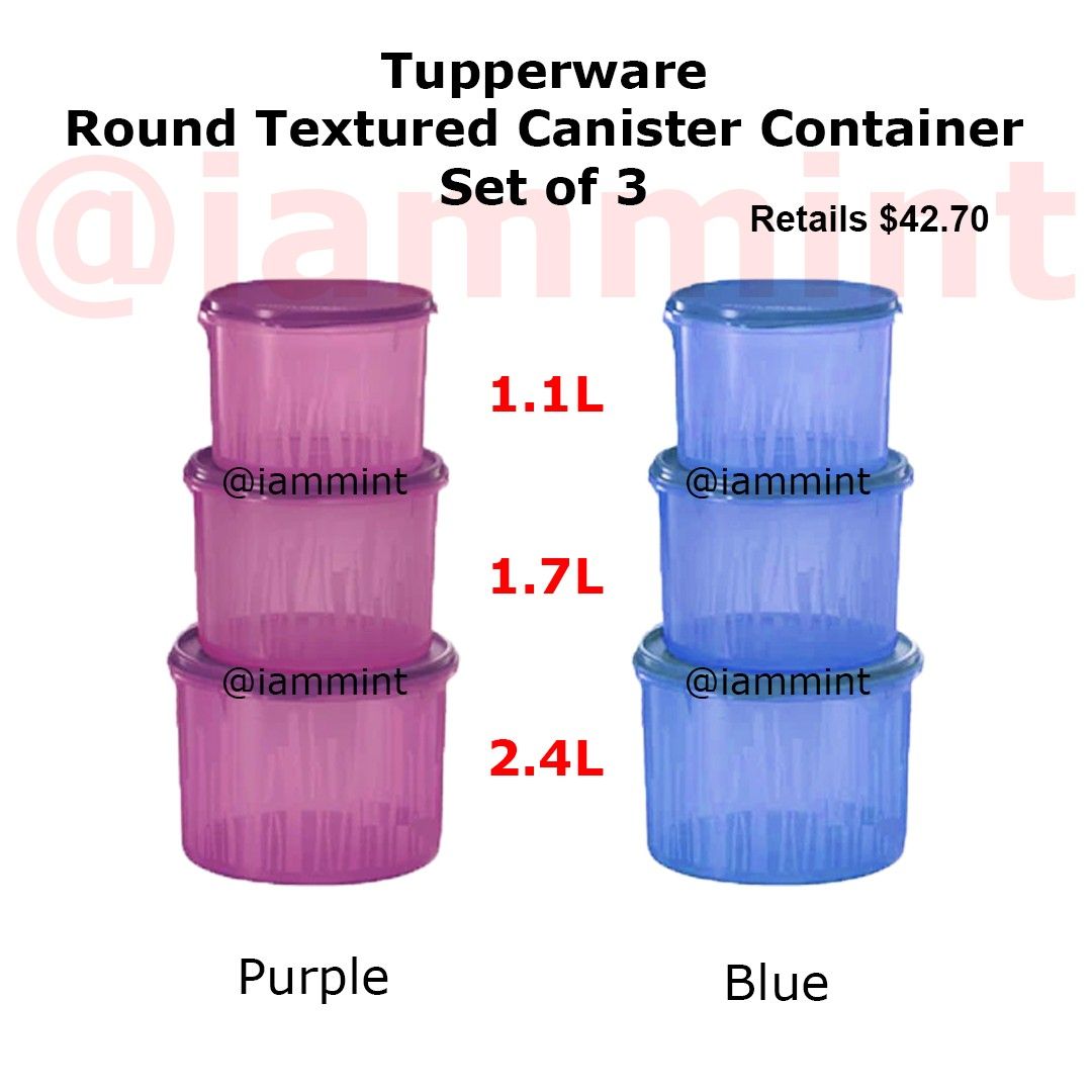 Tupperware 1.1L, 1.7L and 2.4L Stackable Textured Round Snack N Stack ...