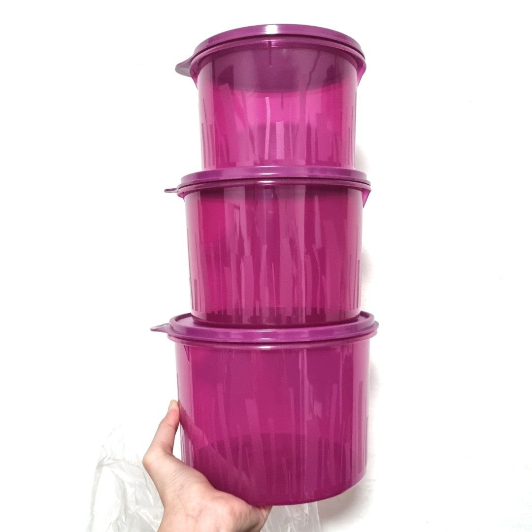 Tupperware 1.1L, 1.7L and 2.4L Stackable Textured Round Snack N Stack ...