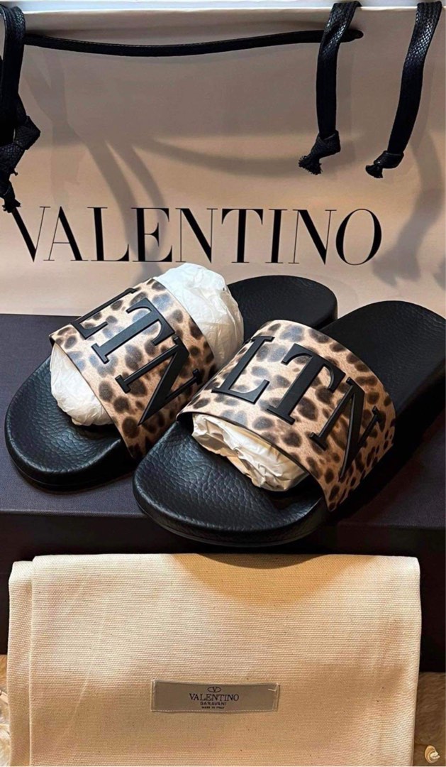 VALENTINO Leopard Print VLTN Pool Slides on Carousell