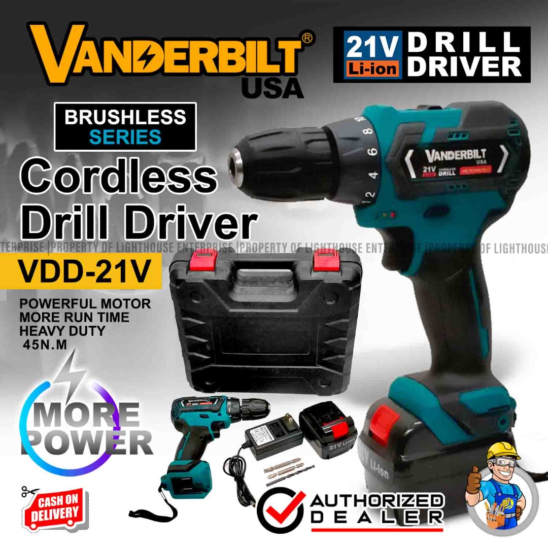 VANDERBILT 21V Brushless Li-Ion Cordless Drill Driver Blue Series (VDD ...