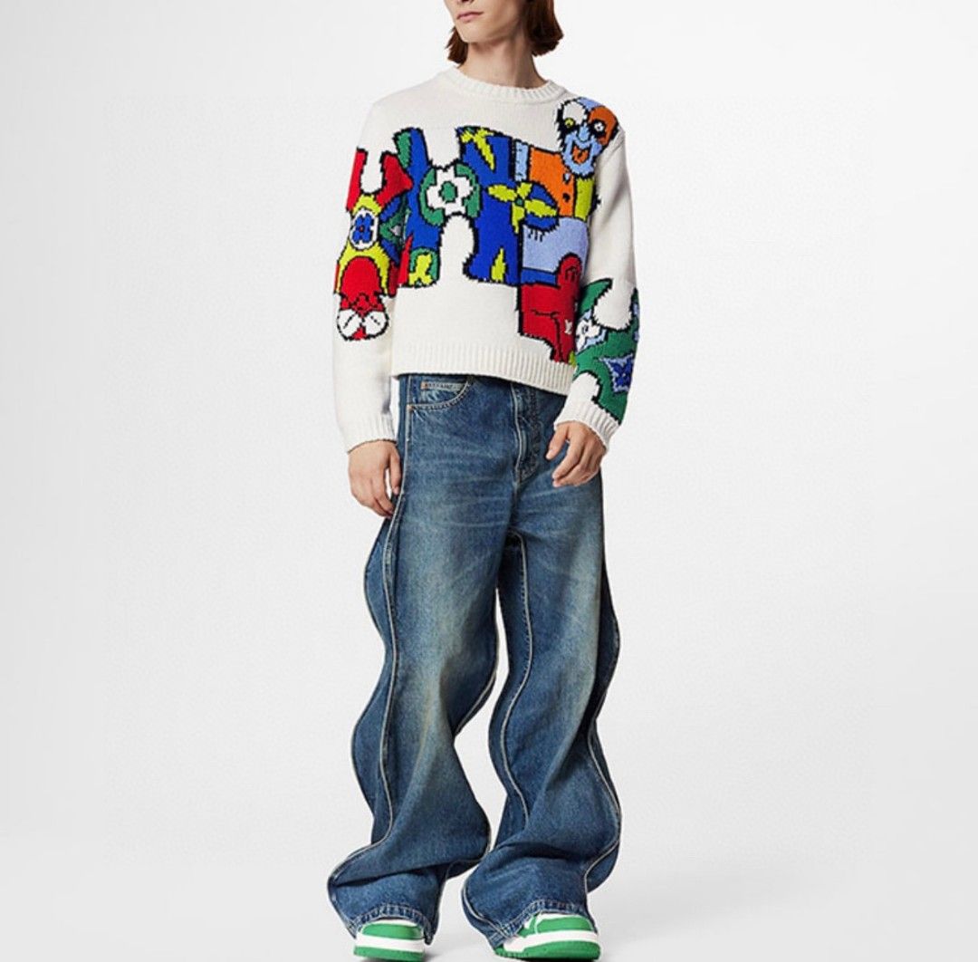 Washed wavy denim LV pants, Men's Fashion, Bottoms, Jeans on Carousell