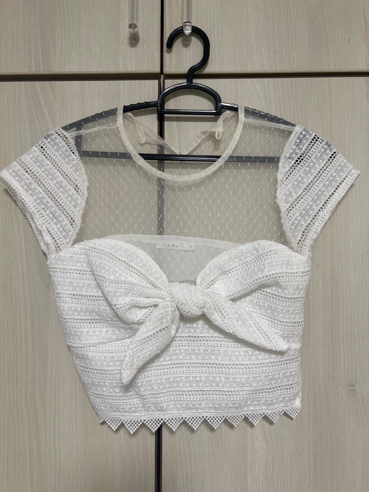 MDS White lace mesh top, Women's Fashion, Tops, Blouses on Carousell