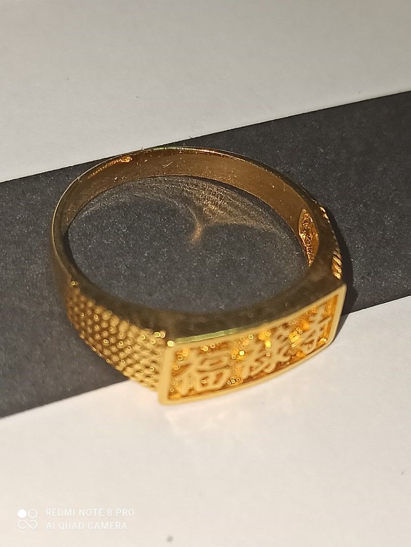 22k Gold "Fu Lu Shou" Ring, Women's Fashion, Jewelry & Organisers ...