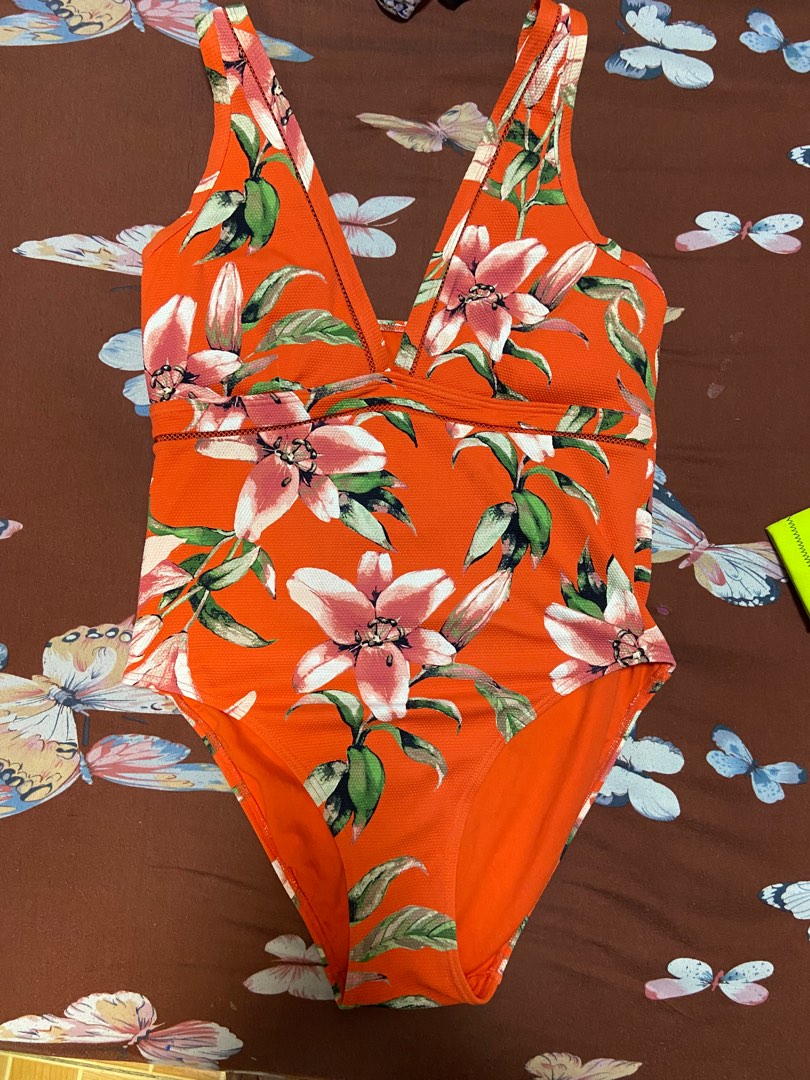 Anko orange floral one piece swimsuit L- XL, Women's Fashion, Swimwear ...