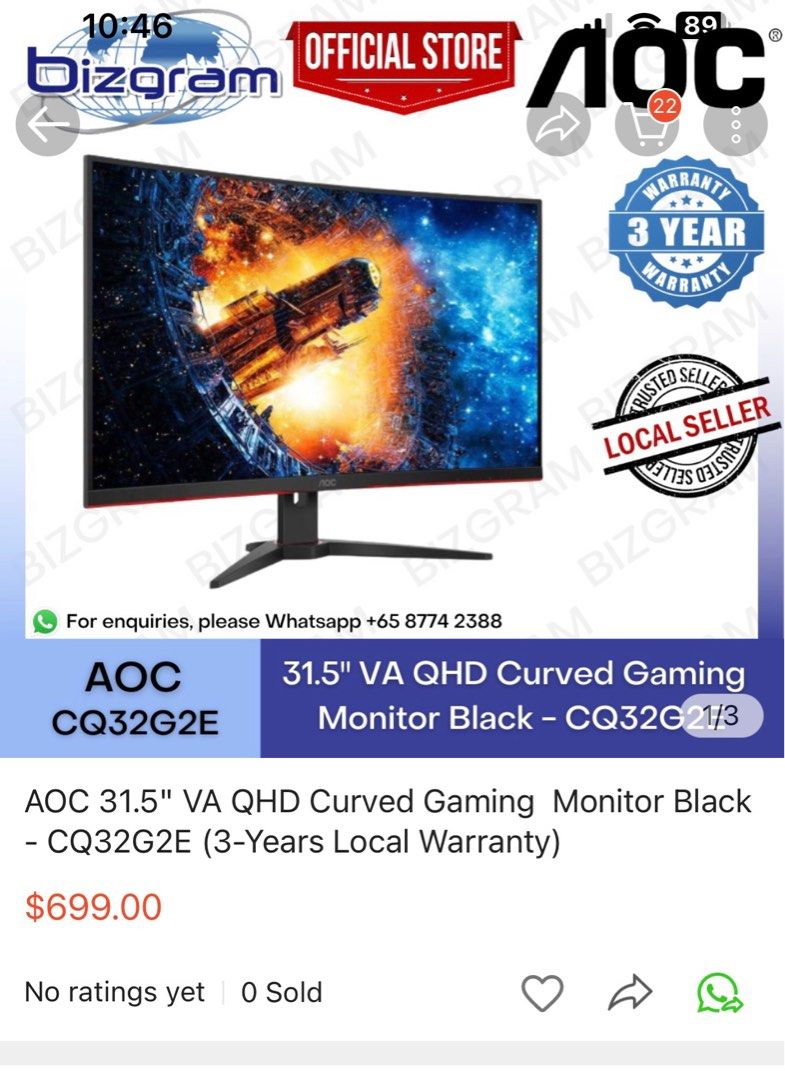 AOC curved gaming monitor, Computers & Tech, Parts & Accessories ...