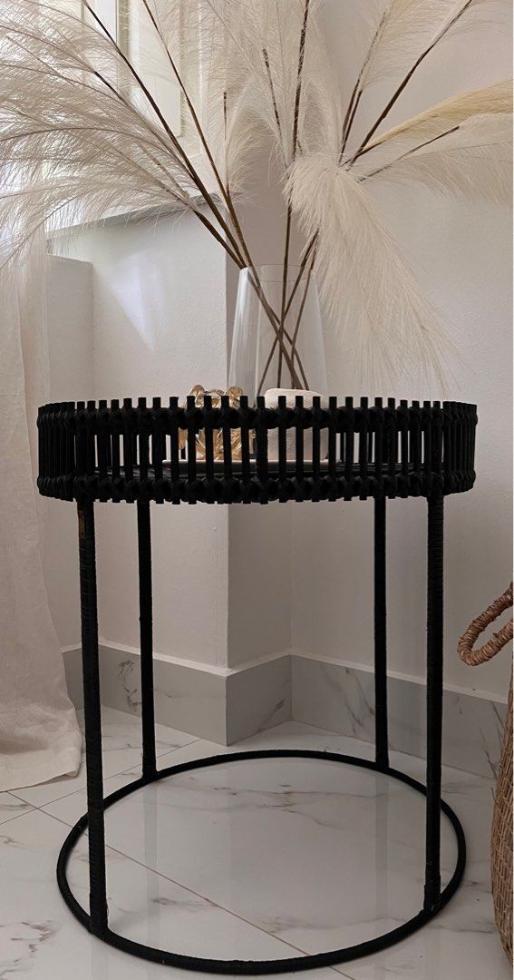 Black rattan side table, Furniture & Home Living, Furniture, Tables ...