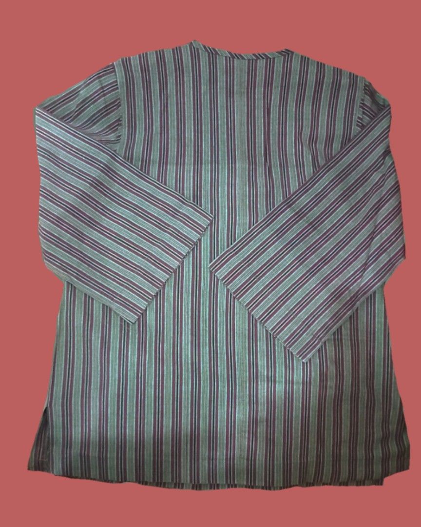 Blouse lurik warna hijau lengan 3/4, Fesyen Wanita, Pakaian Wanita ...