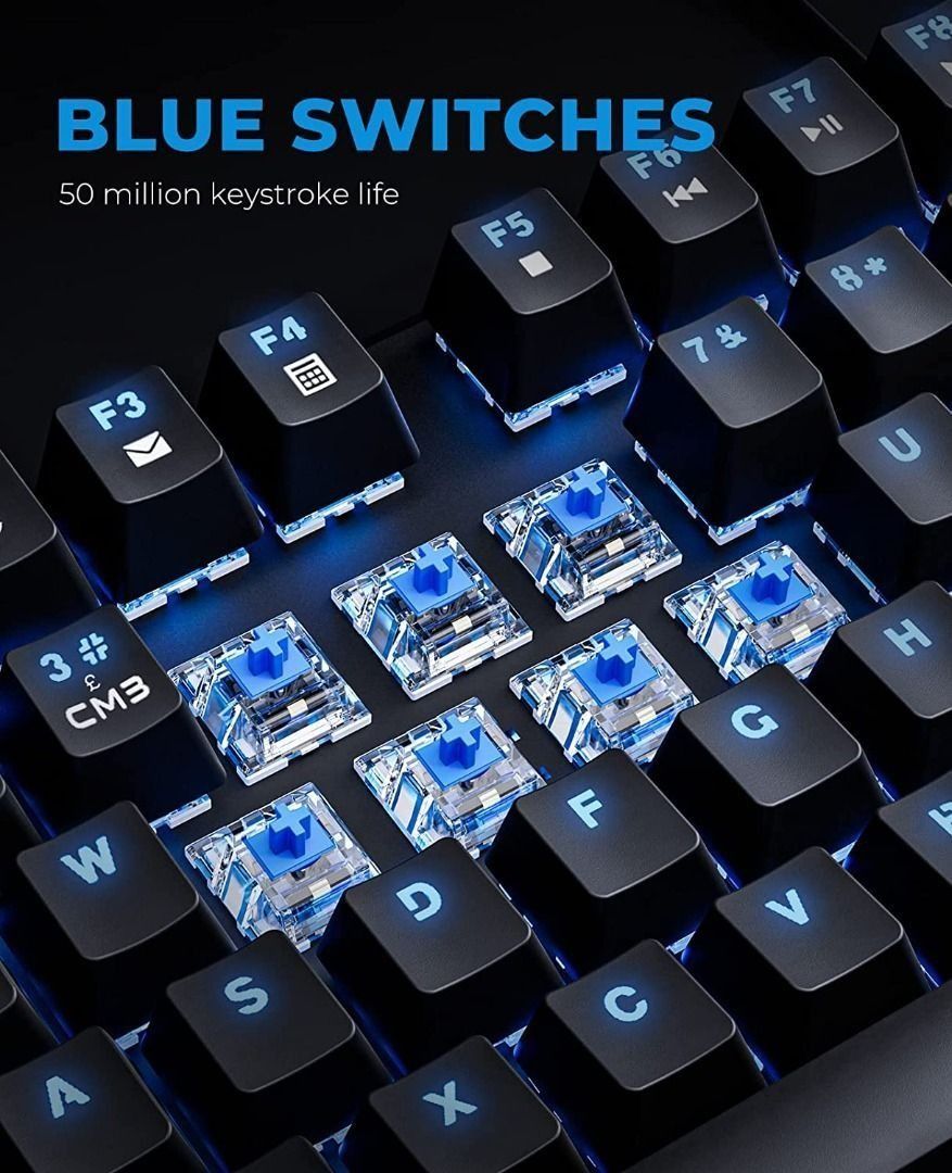 [C4637] UK Layout, Blue Switch Mechanical Keyboard with Detachable ...
