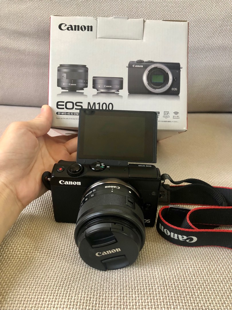 Canon EOS M100 Camera (15-45mm stock lens) w/ 50mm Lens and adapter ...