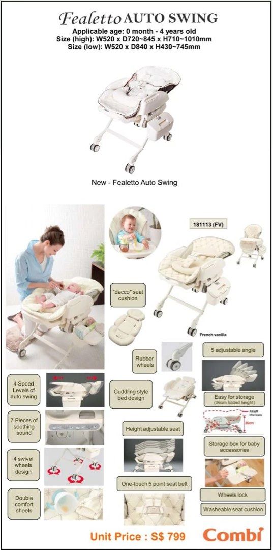 Combi Fealetto Auto Swing High Chair, Babies & Kids, Baby Nursery ...