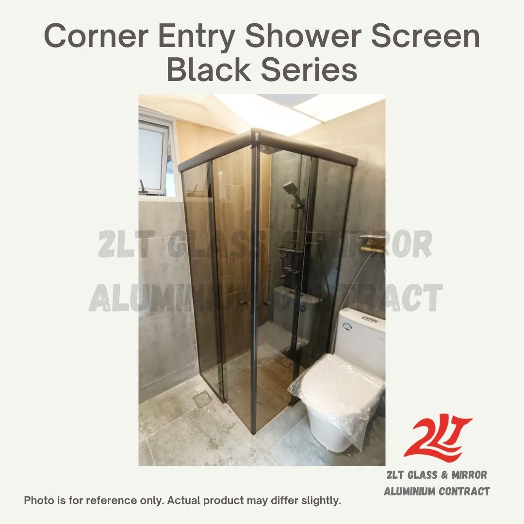 Corner Entry Sliding Shower Screen (Black Series), Furniture & Home Living, Bathroom & Kitchen ...