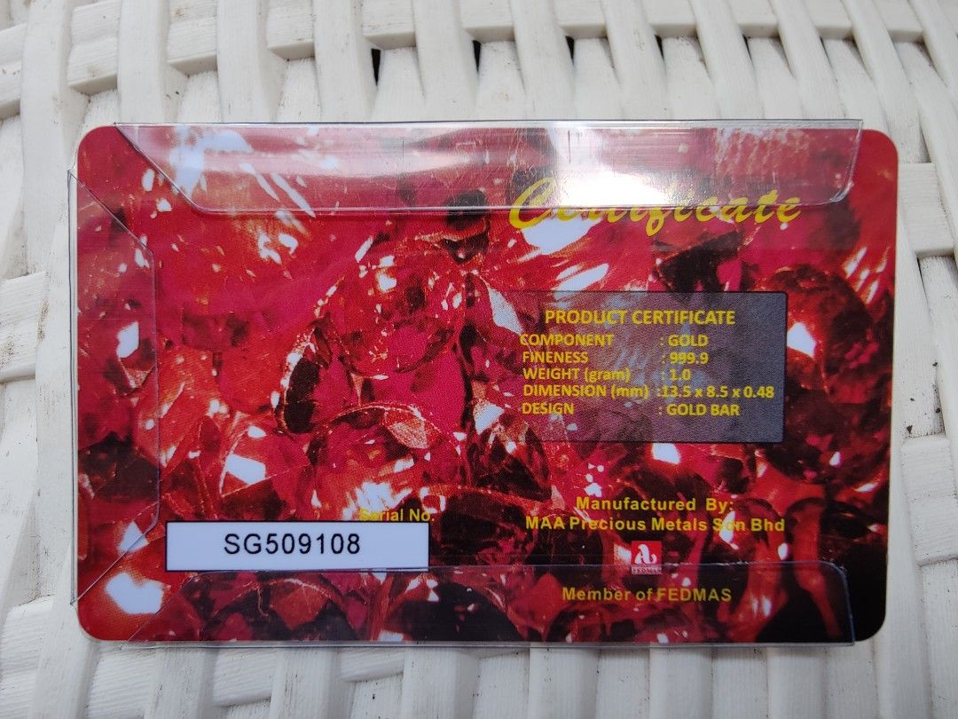 Gold Bar 1g MAA 999.9 Fineness Ready Stock Orodesign Emas Bar 1gram ...