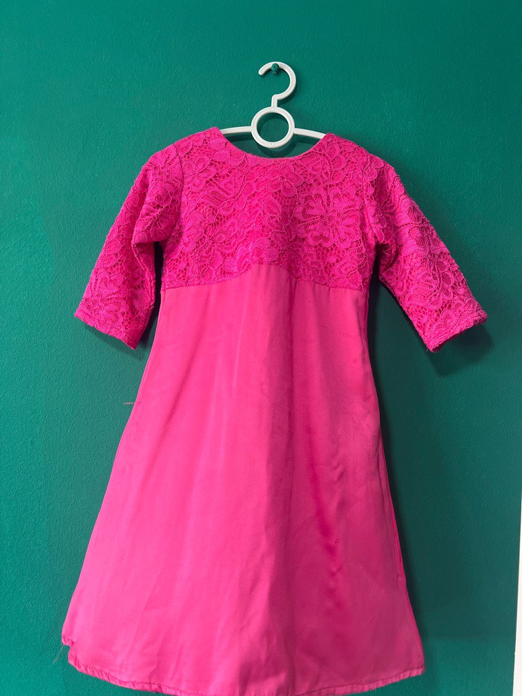 Hot Pink raya dress, Babies & Kids, Babies & Kids Fashion on Carousell
