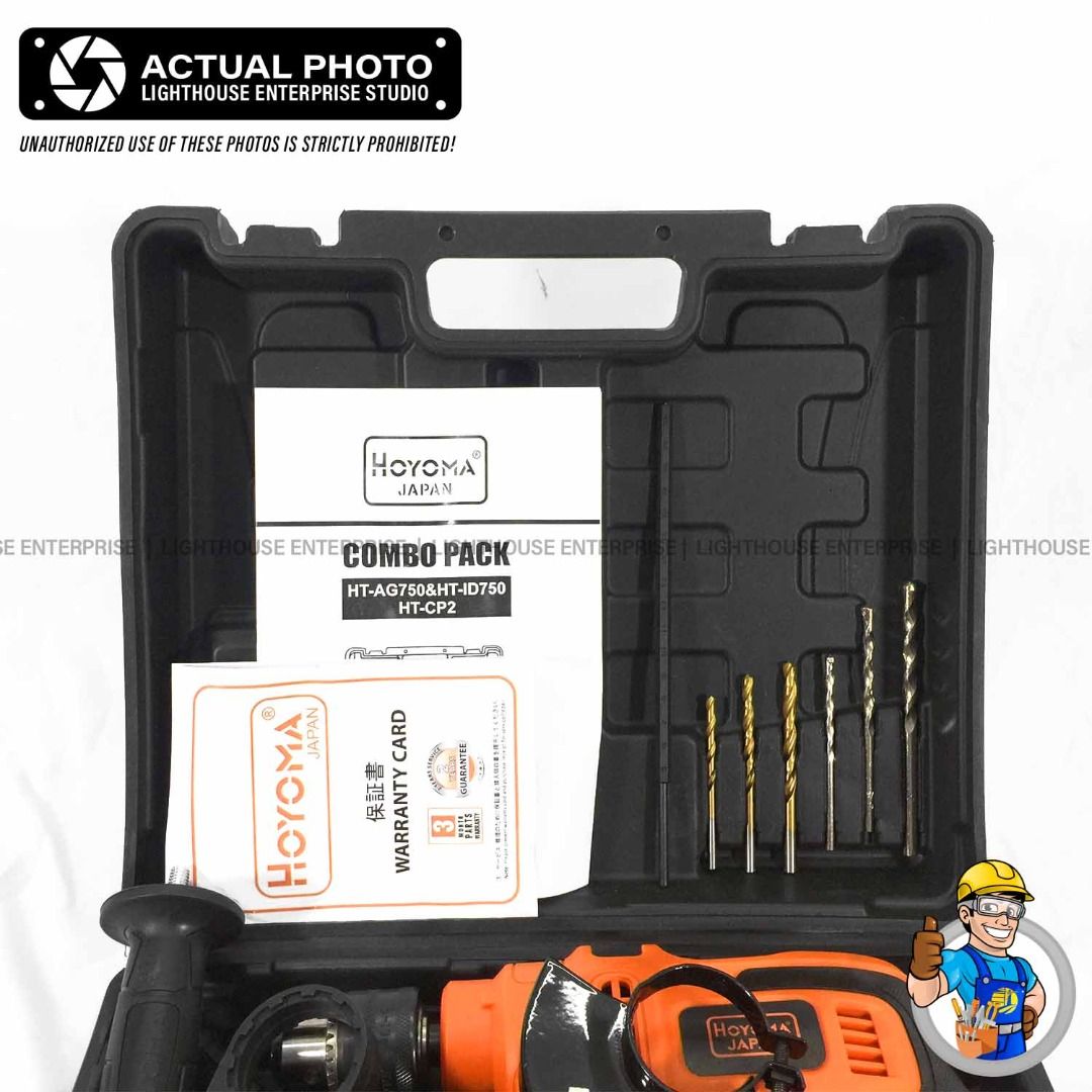 HOYOMA Japan 750W Impact Drill & 750W Angle Grinder 2in1 Combo Pack (HT ...