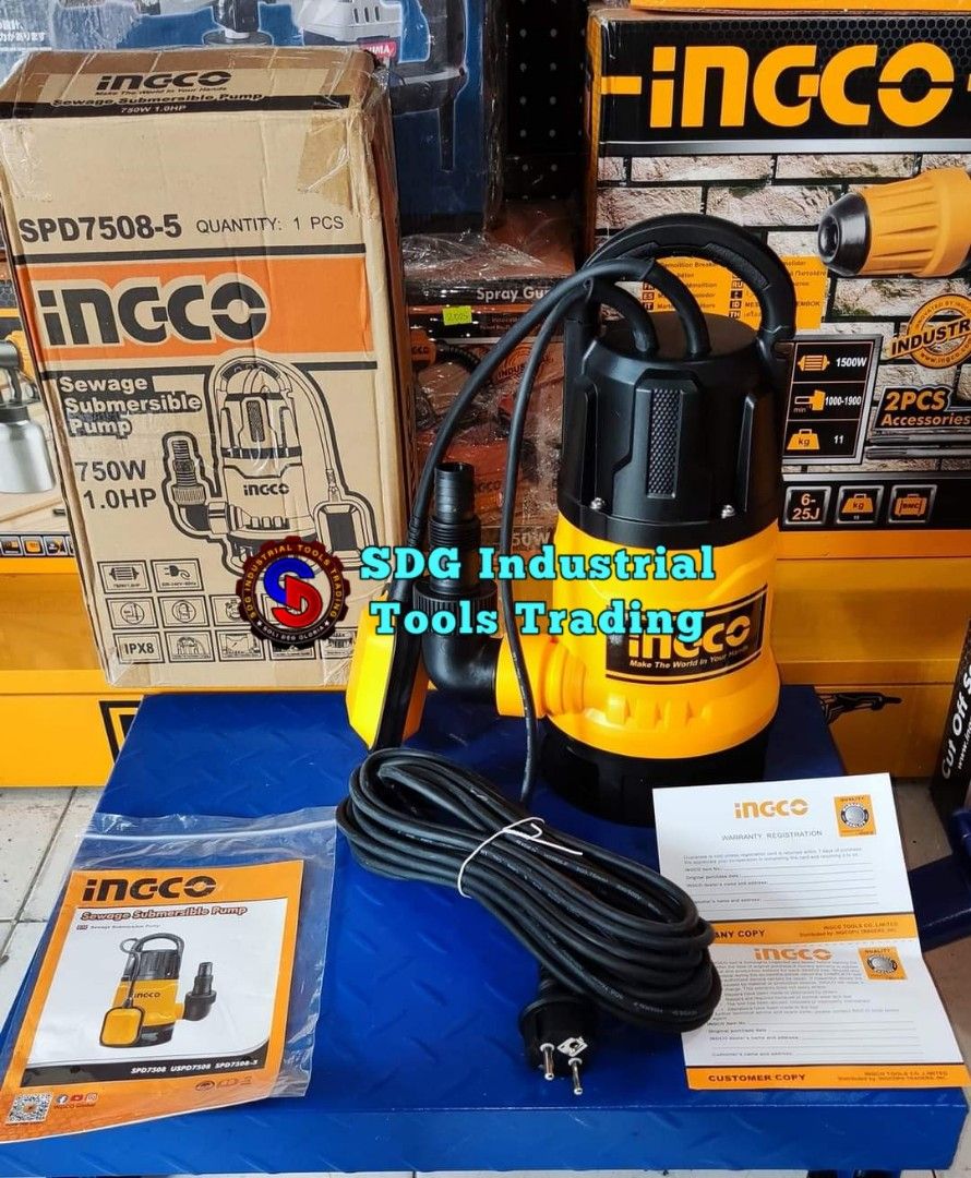 INGCO 1HP/750W Sewage Submersible Pump (SPD7508-5), Commercial ...