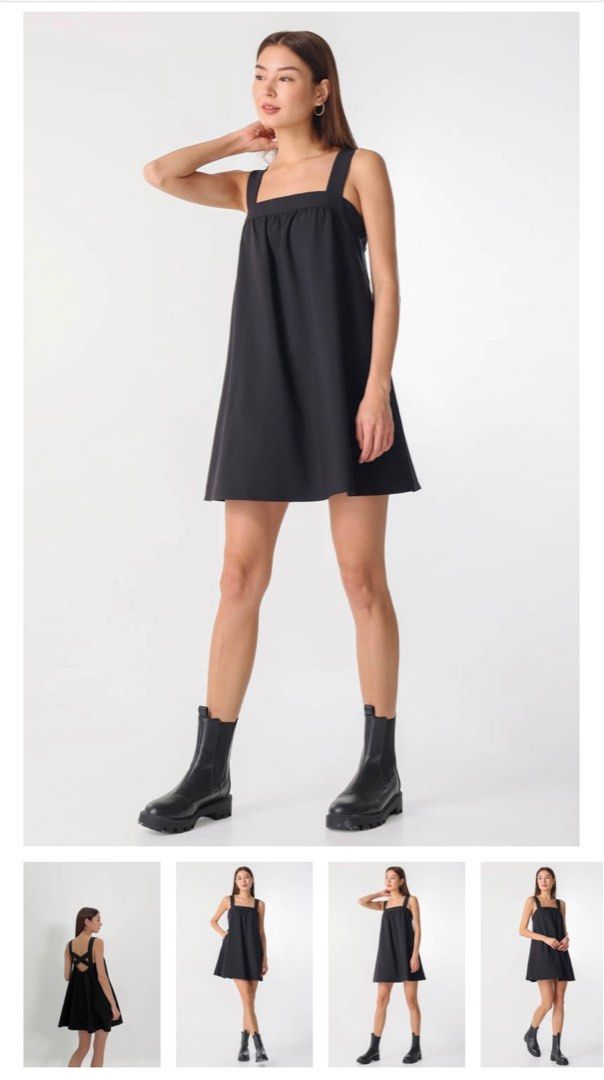 Lovet Rhea Cross-back Tent Dress in Black (M), Women's Fashion, Dresses ...