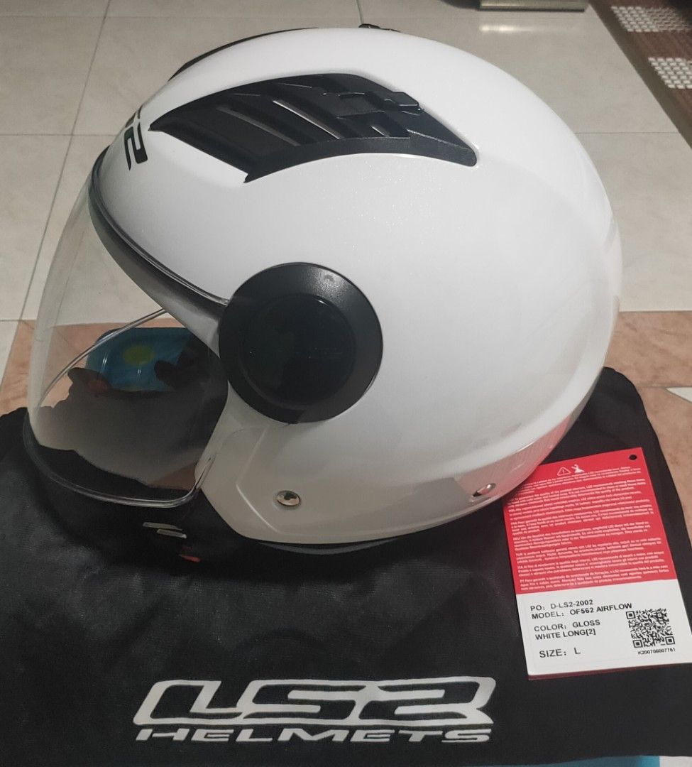 LS2 Glossy White Motorcycle Helmet comes with Original Helmet Sling Bag ...
