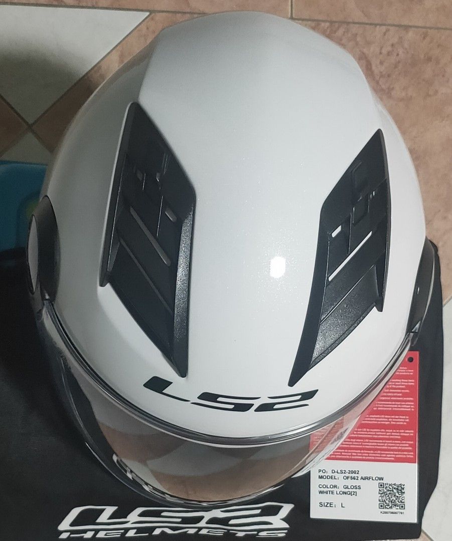 LS2 Glossy White Motorcycle Helmet comes with Original Helmet Sling Bag ...