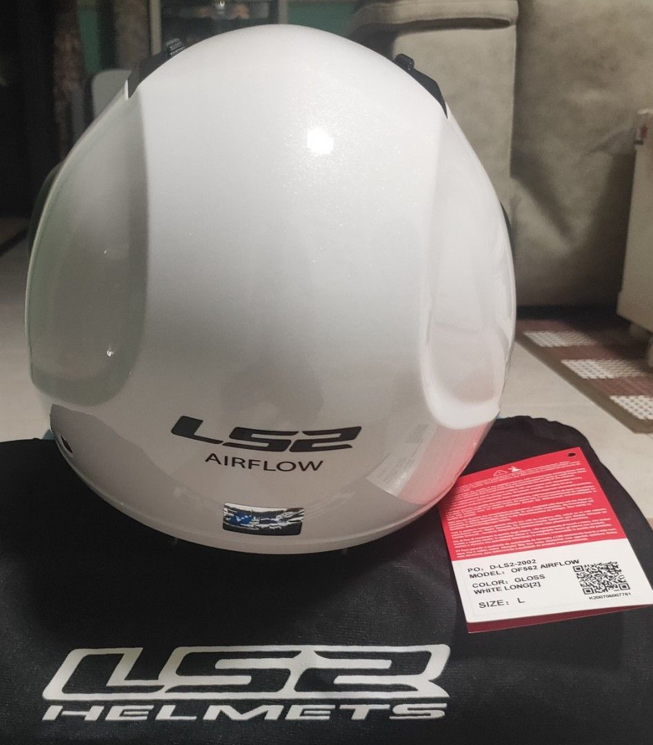 LS2 Glossy White Motorcycle Helmet comes with Original Helmet Sling Bag ...