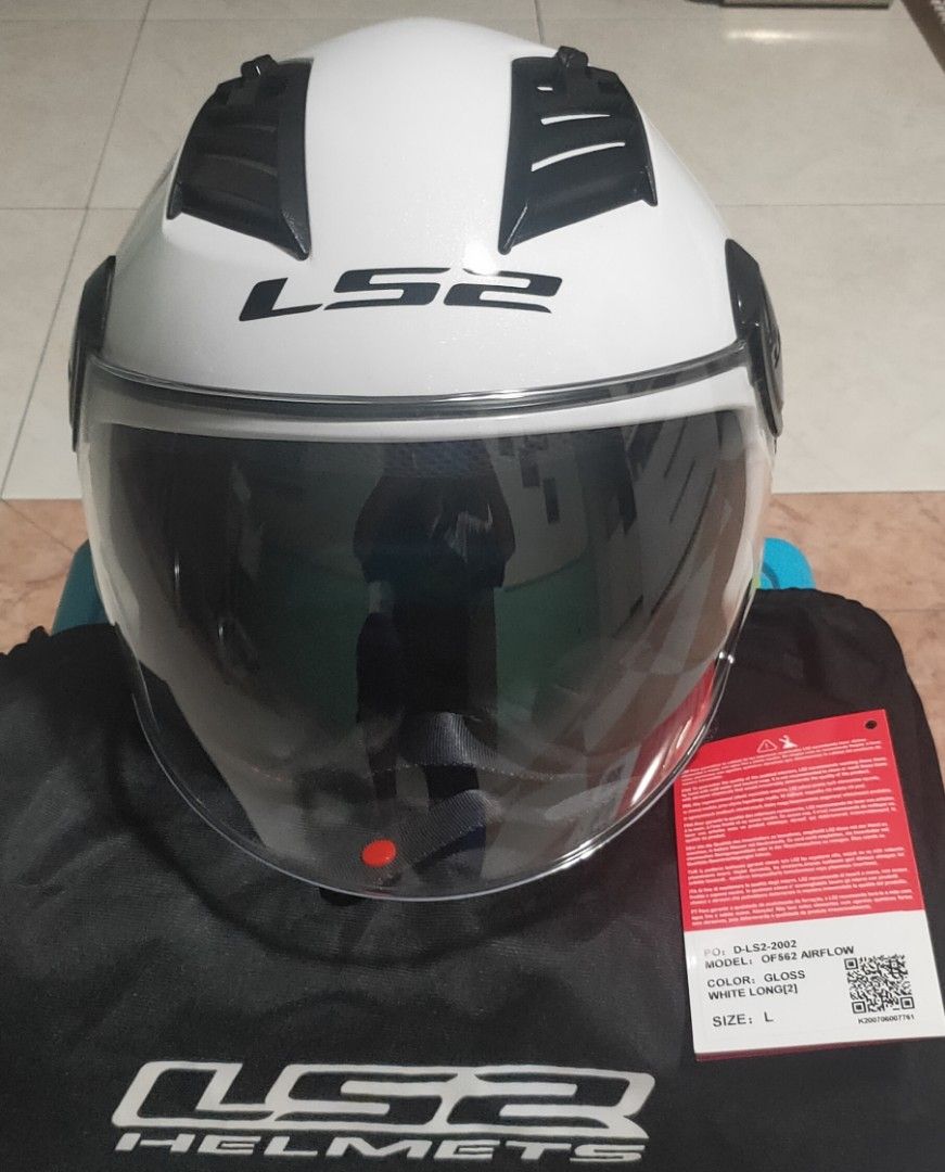 LS2 Glossy White Motorcycle Helmet comes with Original Helmet Sling Bag ...