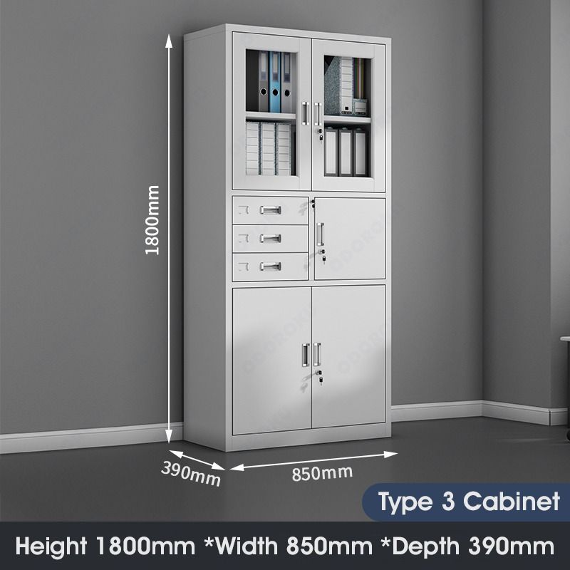 ODOROKU Light Grey Office Metal Storage Cabinets High Steel Swing Door ...