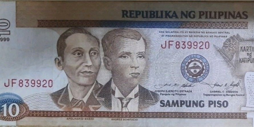 old p10 philippine paper bill apolinario mabini & andres bonifacio ...