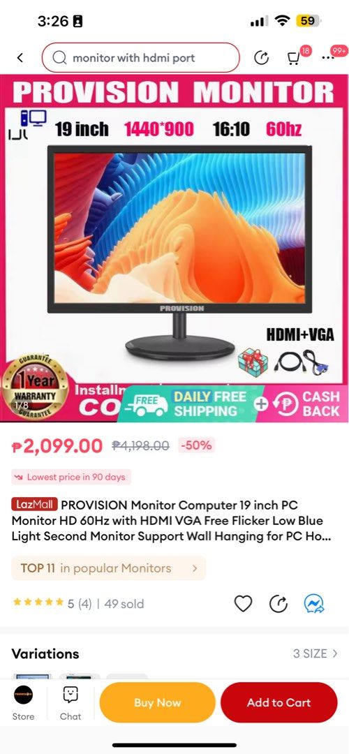 PROVISION Monitor 19 inch HDMI, Computers & Tech, Parts & Accessories, Monitor Screens on Carousell